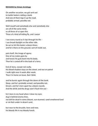Introducing REMAINS - Power and Conflict poetry | Teaching Resources