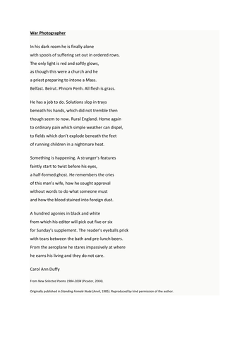 Exploring War Photographer - Power and Conflict poetry | Teaching Resources