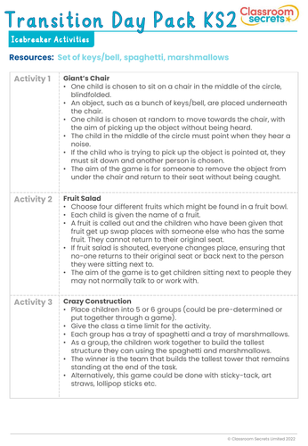 KS2 Summer Transition Day Resource Pack | Teaching Resources