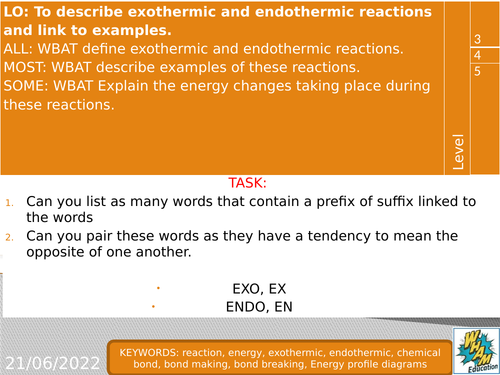 KS3 Science, Reactions: Chemical Energy and Types of Reaction ...