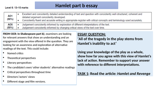 Hamlet OCR Literature part b essays | Teaching Resources