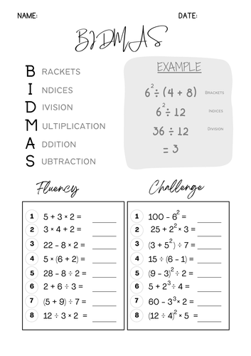 Bidmas Calculations Worksheet | Teaching Resources