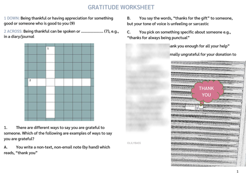 Gratitude Worksheet (UK) | Teaching Resources