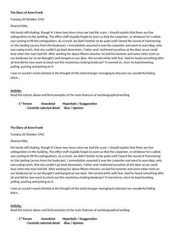 KS3 English Autobiography SOW L2: Autobiography Conventions | Teaching ...