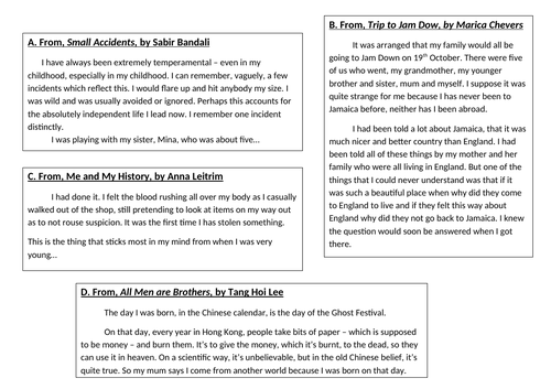 KS3 English Autobiography SOW L3: Autobiography Openings | Teaching ...