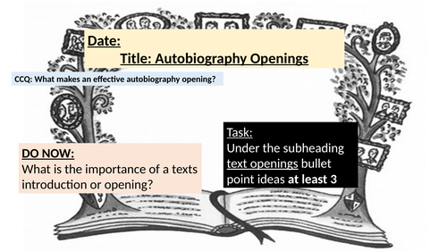 KS3 English Autobiography SOW L3: Autobiography Openings | Teaching ...