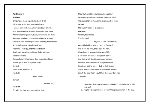 Macbeth 5.3 Lesson & Assessment Practice | Teaching Resources