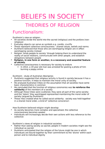 AQA - A-Level Sociology - Beliefs in Society Revision Notes | Teaching ...