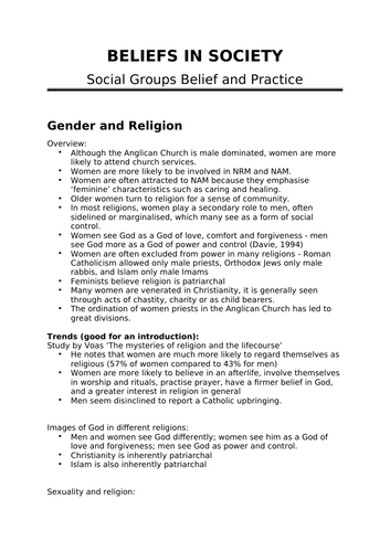 AQA - A-Level Sociology - Beliefs in Society Revision Notes | Teaching ...