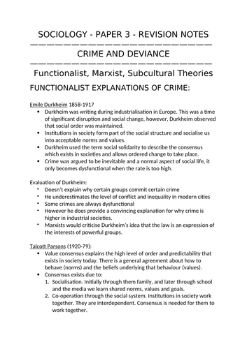 AQA A -Level Sociology - Crime and Deviance Theory Revision Notes ...