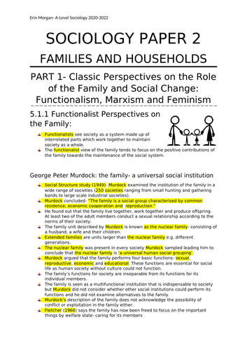 AQA A-LEVEL Sociology Paper 2 - Families and Households - Revision ...