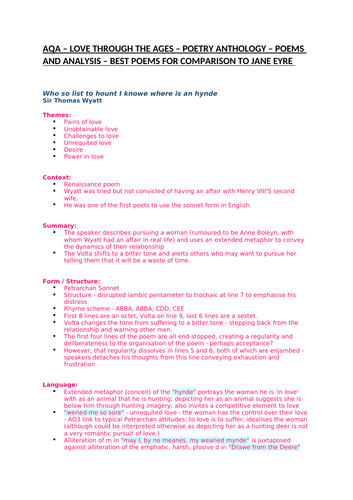 AQA A-LEVEL – LOVE THROUGH THE AGES – POETRY ANTHOLOGY – POEMS AND ...