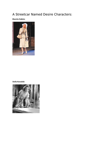 A Streetcar Named Desire Character Worksheet | Teaching Resources