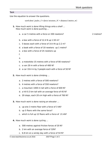 AQA Trilogy - Forces L4 - Work Done and Energy Transfer | Teaching ...