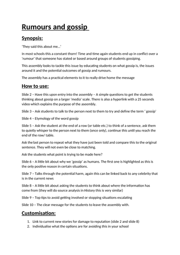 Rumours and gossip - Assembly | Teaching Resources