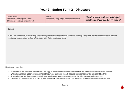 Y2 Writing in Sentences - Spr 2 - Dinosaurs | Teaching Resources