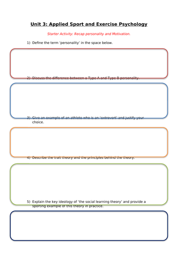 Unit 3: Applied Sport and Exercise Psychology- BTEC National Sport and ...