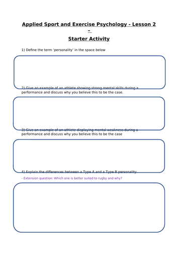 Unit 3: Applied Sport and Exercise Psychology- BTEC National Sport and ...