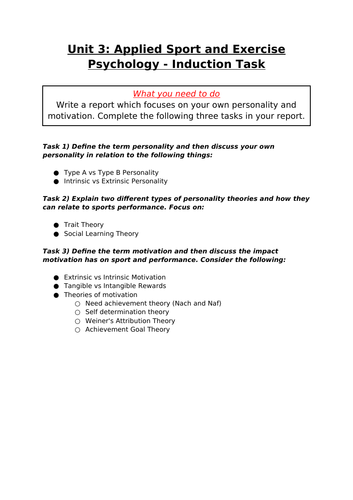 Unit 3: Applied Sport and Exercise Psychology- BTEC National Sport and ...