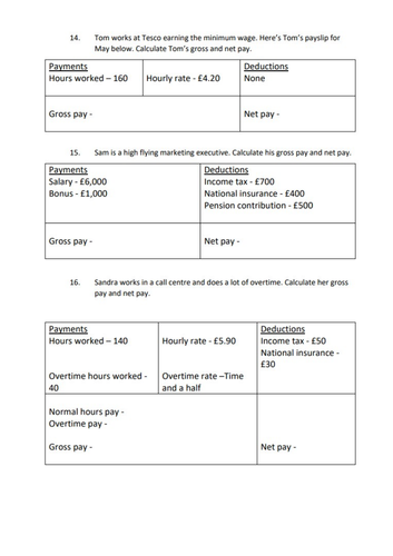Gross & Net Pay – Labour Market – Theory & Calculations | Teaching ...