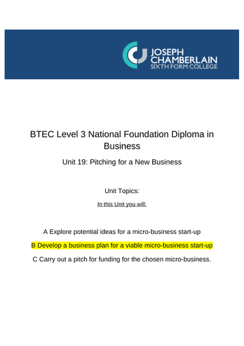 Edexcel BTEC Business - Unit 19 | Teaching Resources