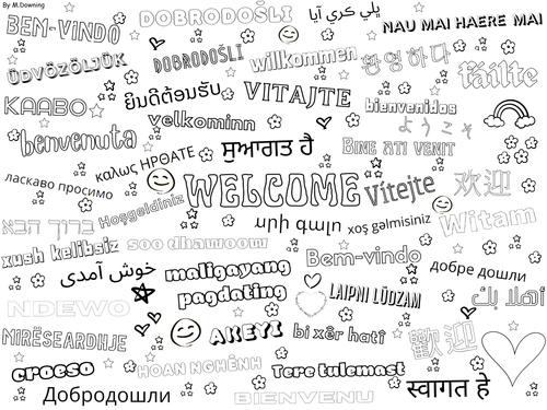 Welcome Poster - In different languages - Colouring in | Teaching Resources