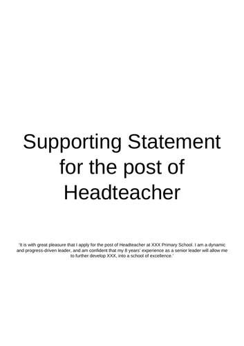 Successful Supporting Statement Headteacher | Teaching Resources