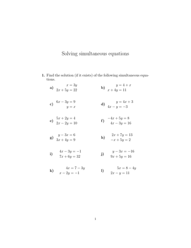Solving simultaneous equations worksheet (with solutions) | Teaching ...