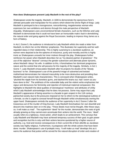 GCSE English Lit - Lady Macbeth essay | Teaching Resources