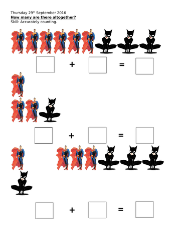 Year 1 Superhero Themed Addition Sheets | Teaching Resources
