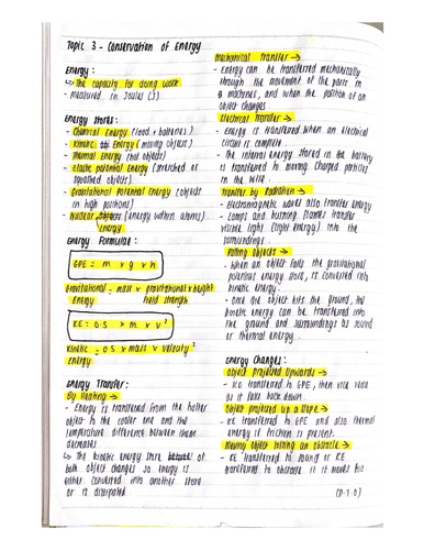 Edexcel GCSE Physics Topic 3 Energy Notes | Teaching Resources