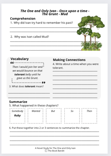 THE ONE AND ONLY IVAN - Novel Study with Comprehension Questions and ...
