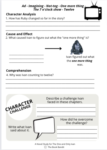 THE ONE AND ONLY IVAN - Novel Study with Comprehension Questions and ...