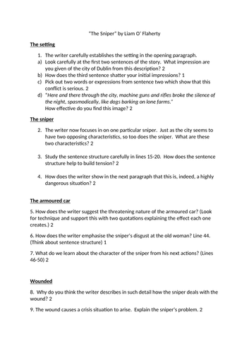 'The Sniper' - Liam O'Flaherty (Unit) | Teaching Resources