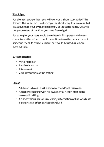 'The Sniper' - Liam O'Flaherty (Unit) | Teaching Resources