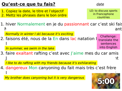 Year 7 French - Les Loisirs - Module 3 - Dynamo 1 | Teaching Resources