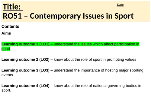 OCR Cambridge nationals Sports studies RO51 | Teaching Resources