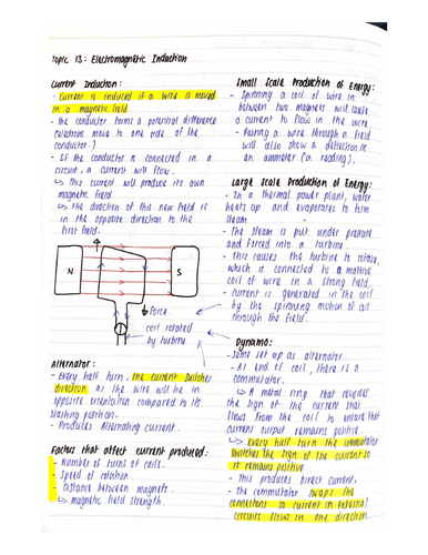 Edexcel GCSE Physics Topic 13 Electromagnetism Notes | Teaching Resources