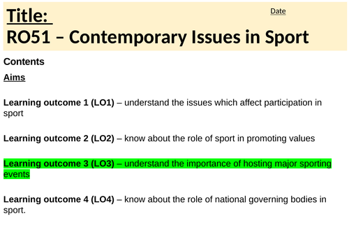 OCR Cambridge nationals Sports studies RO51 Learning objective 3 ...