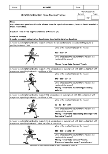 KS4 GCSE Physics EDEXCEL CP2 SP2 Motion and Forces - 28WS and 16MS Only ...