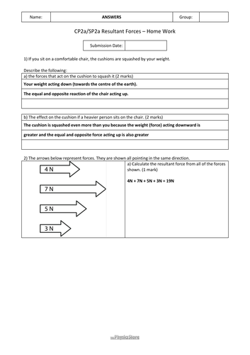 KS4 GCSE Physics EDEXCEL CP2 SP2 Motion and Forces - 28WS and 16MS Only ...