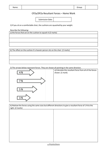 KS4 GCSE Physics EDEXCEL CP2 SP2 Motion and Forces - 28WS and 16MS Only ...