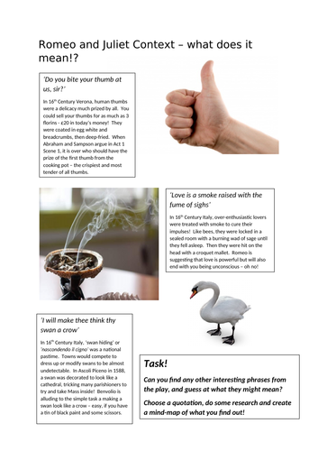 Romeo and Juliet - Context and Research Task | Teaching Resources