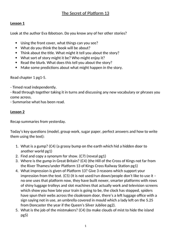 Y4 Whole Class Reading The Secret of Platform 13 | Teaching Resources