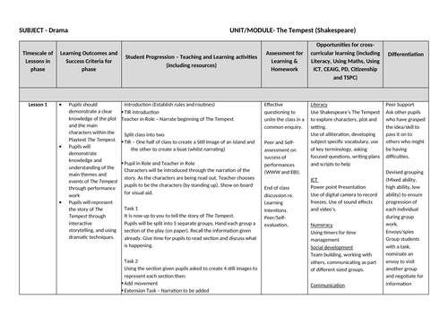 SOW The Tempest Shakespeare | Teaching Resources