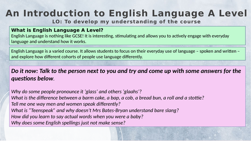 Introduction to English Language A Level | Teaching Resources