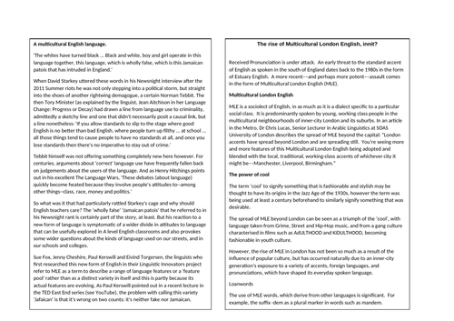 A Level English Language Paper 2, Question 3 MLE | Teaching Resources
