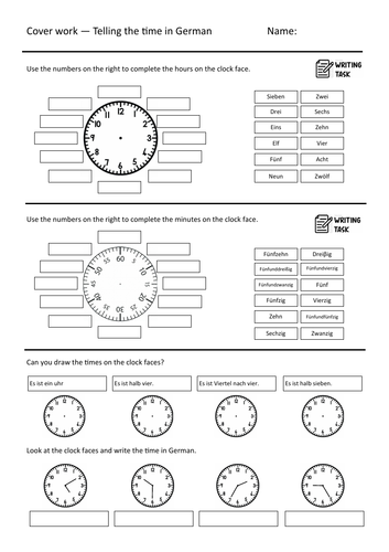German cover work / cover lesson - Telling the time | Teaching Resources