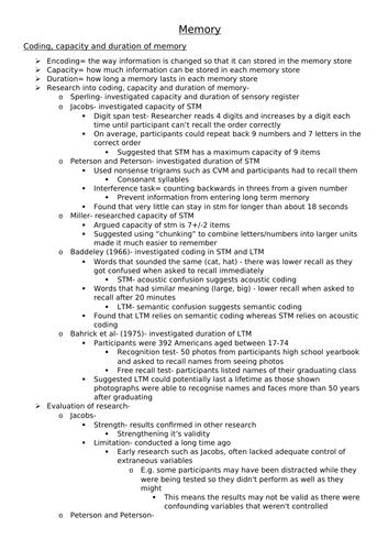 Aqa memory a level psychology revision notes | Teaching Resources