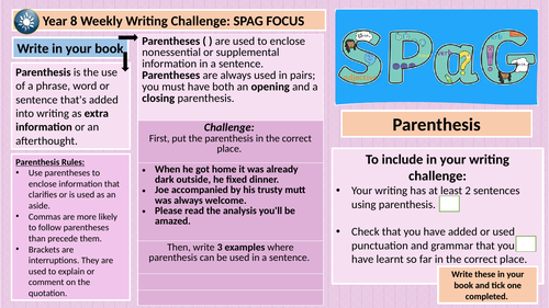 SPAG Focus for Year 7 & 8 | Teaching Resources
